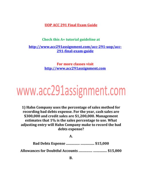 Acc 291 acc291 final exam correct 100% | PDF