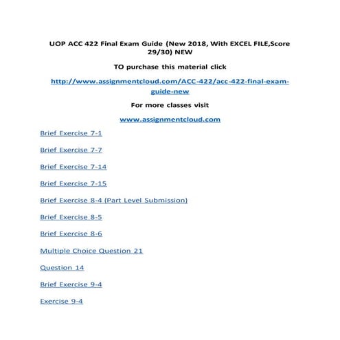 Uop acc 422 final exam guide | DOCX