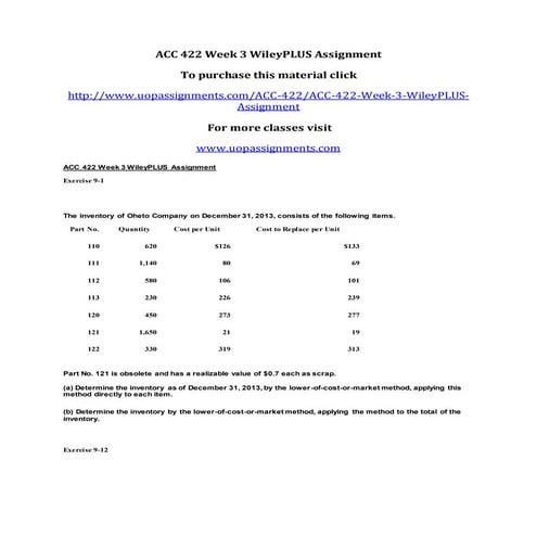 Uop acc 422 week 3 wiley plus assignment | PDF