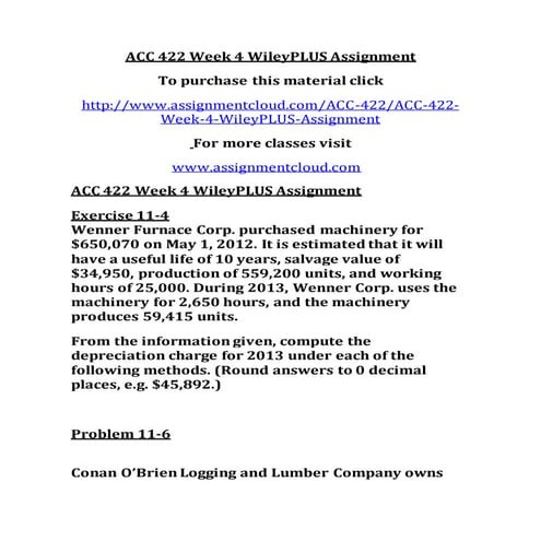 Uop acc 422 week 4 wiley plus assignment | DOCX