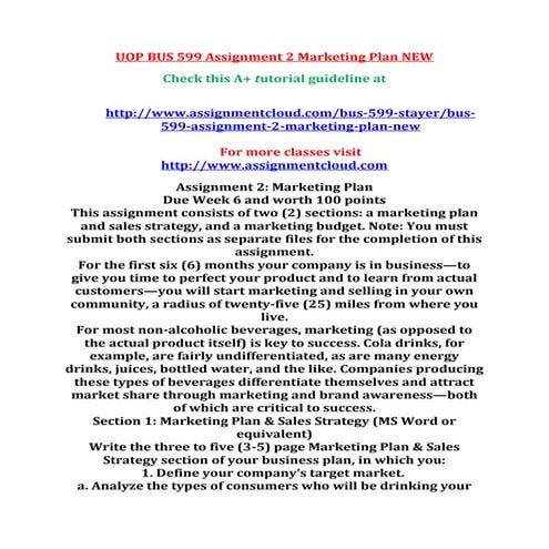 Uop bus 599 assignment 2 marketing plan new | PDF