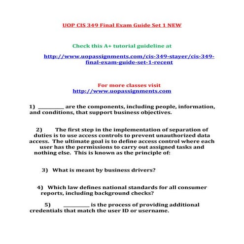 Uop cis 349 final exam guide set 1 new | DOC
