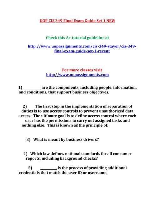 Uop cis 349 final exam guide set 1 new | PDF Uop cis 349 final exam guide set 1 new | PDF
