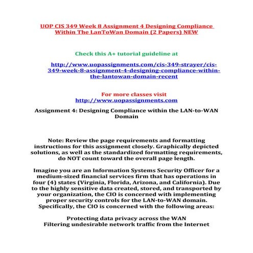 Uop cis 349 week 8 assignment 4 designing compliance within the lan towan domain | DOC