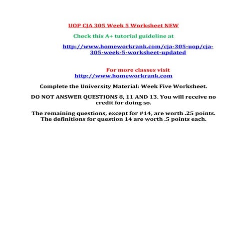 Uop cja 305 week 5 worksheet new | DOC