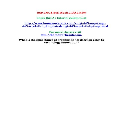 Uop cmgt 445 week 1 dq 2 new | DOC