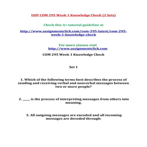 Uop com 295 week 1 knowledge check (2 sets) | PDF