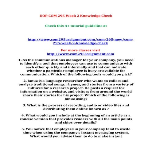 Uop com 295 week 2 knowledge check | PDF