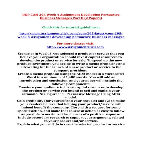 Uop com 295 week 4 assignment developing persuasive business messages part ii | PDF