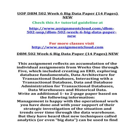 Uop dbm 502 week 6 big data paper | DOC