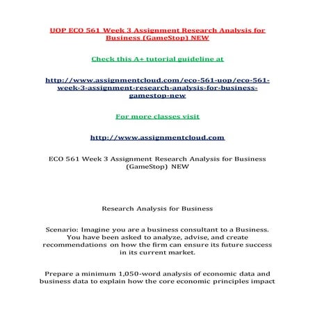 Uop eco 561 week 3 assignment research analysis for business (game stop) new | DOCX | Business ...