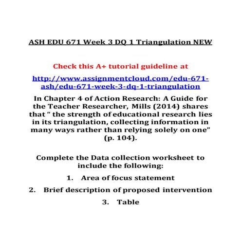 Uop edu 671 week 3 dq 1 triangulation uop | PDF