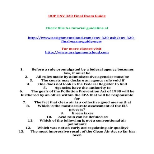 Uop env 320 final exam guide | PDF