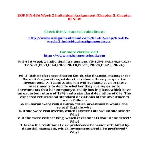 Uop fin 486 week 2 individual assignment new | DOC