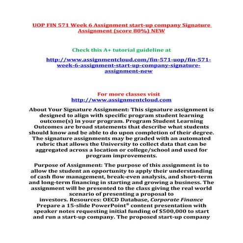 Uop fin 571 week 6 assignment start | DOC
