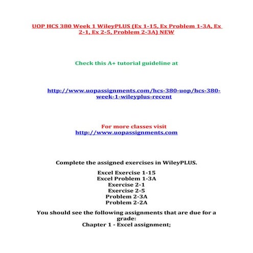 Uop hcs 380 week 1 wiley plus | DOC