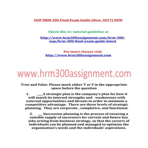 Uop hrm 300 final exam guide | PDF