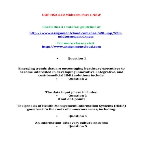 Uop hsa 520 midterm part 1 new | PDF