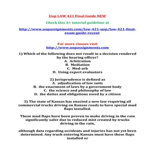 Uop law 531 final exam guide | DOC