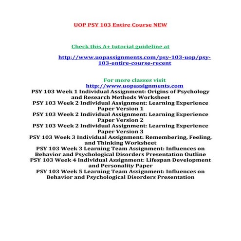 Uop psy 103 entire course new | PDF