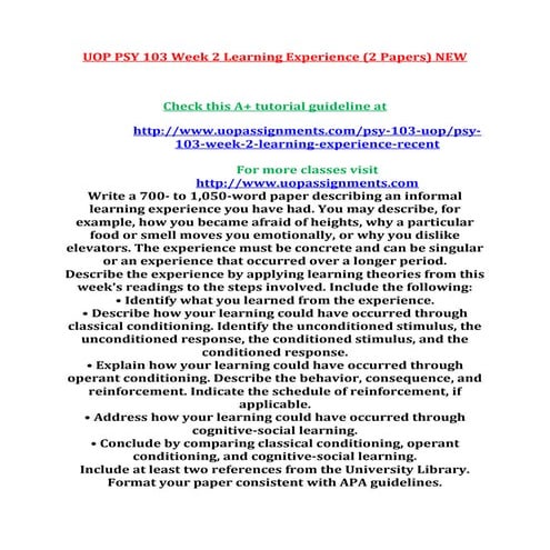 Uop psy 103 week 2 learning experience | DOC