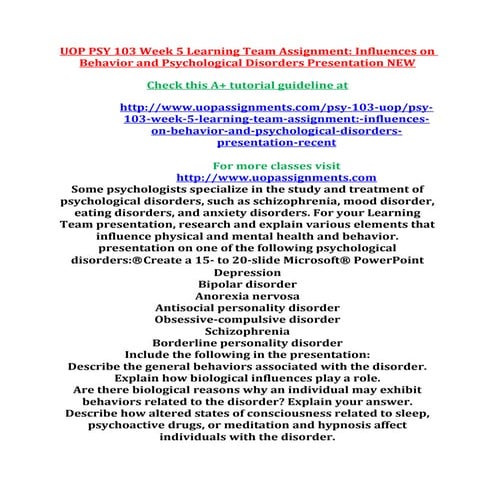 Uop psy 103 week 5 learning team assignment | DOC