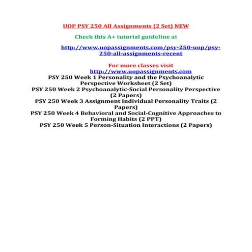 Uop psy 250 all assignments | DOC