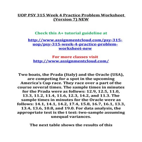 Uop psy 315 week 4 practice problem worksheet | DOC