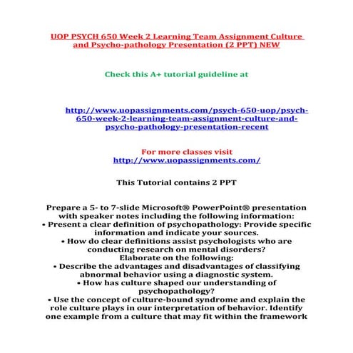 Uop psych 650 week 2 learning team assignment culture and psycho | DOC