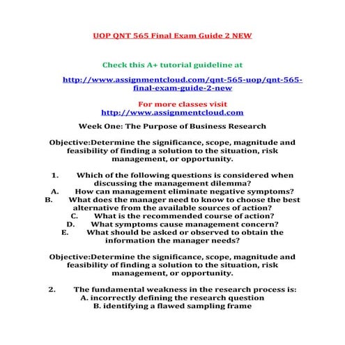 Uop qnt 565 final exam guide 2 new | DOC
