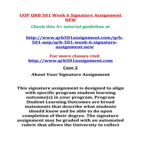Uop qrb 501 week 6 signature assignment new | DOC