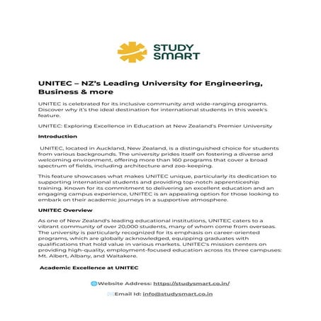 Study Destination Unitec Institute of Technology, New Zealand | PDF