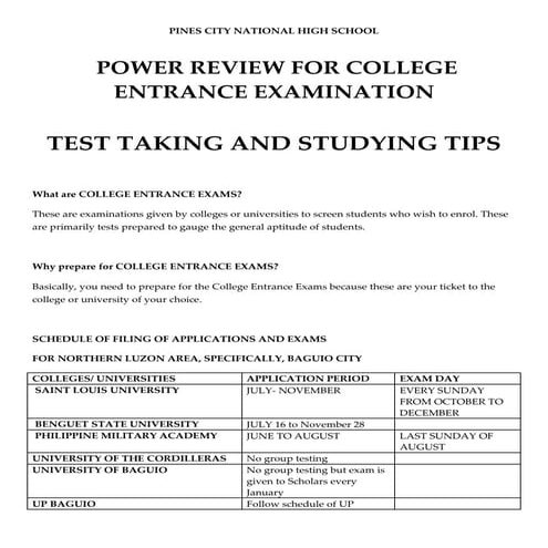 POWER REVIEW FOR COLLEGE ENTRANCE EXAMNATIONS | DOCX