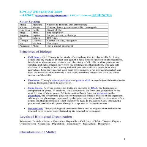 Upcat 2009 handout | DOC