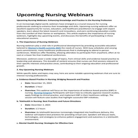 Upcoming Nursing Webinars Nursing Events | PDF