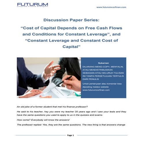 Discussion paper series - “Cost of capital depends on free cash flows ...