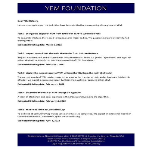 YEM Foundation update 2022-01-22 | PDF