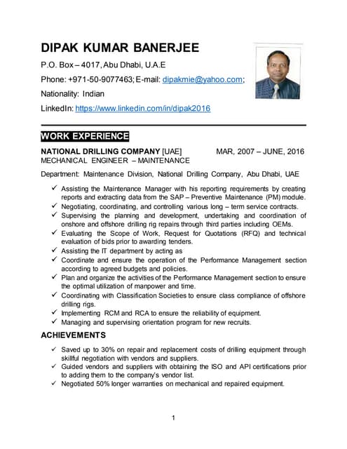 Mechanical Maintenance Engineer | DOC