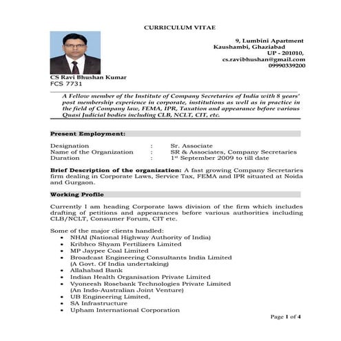 cv of ravi bhushan | DOC