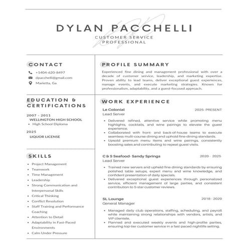 Dylan Pacchelli Resume this is my professional profile and info about my work history currently ...