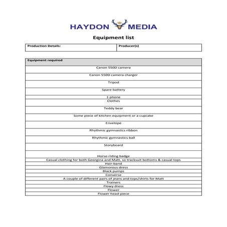 Updated equipment list | DOCX