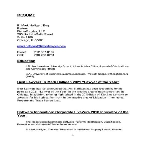 Updated r. mark halligan long form resume 08.18.2021