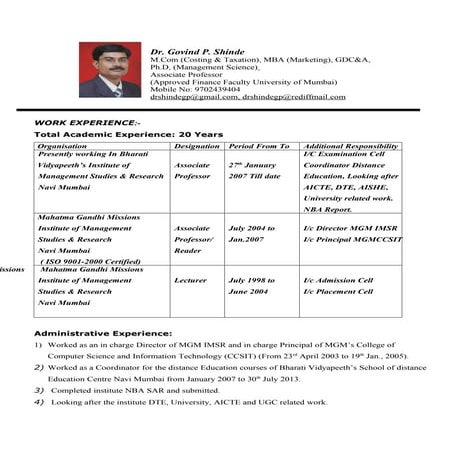 Updated resume Dr. Govind P. Shinde | DOC