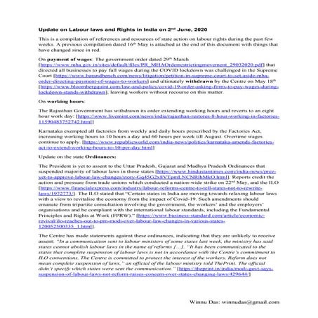 Update on Labour Laws and Rights in India on 2nd June | PDF