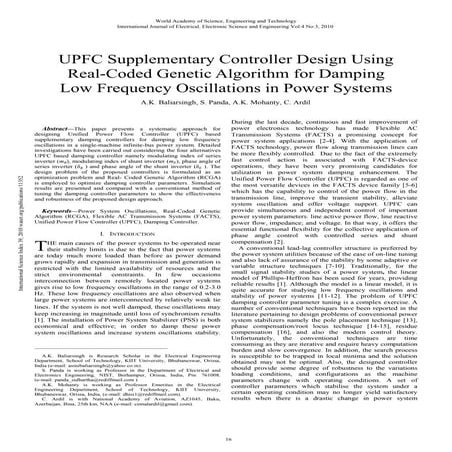 Upfc Supplementary Controller Design Using Real Coded Genetic Algorithm For Damping Low