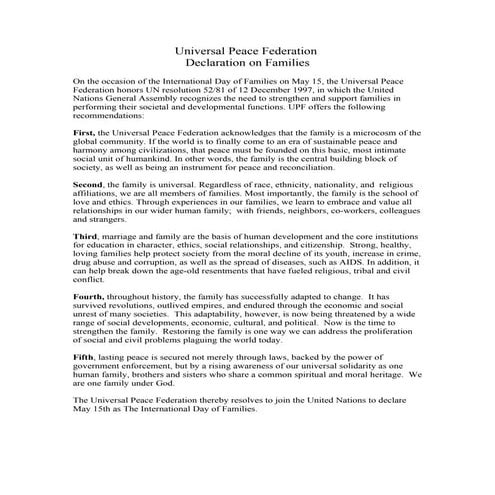 Declaration on Families | DOC | Family and Relationships
