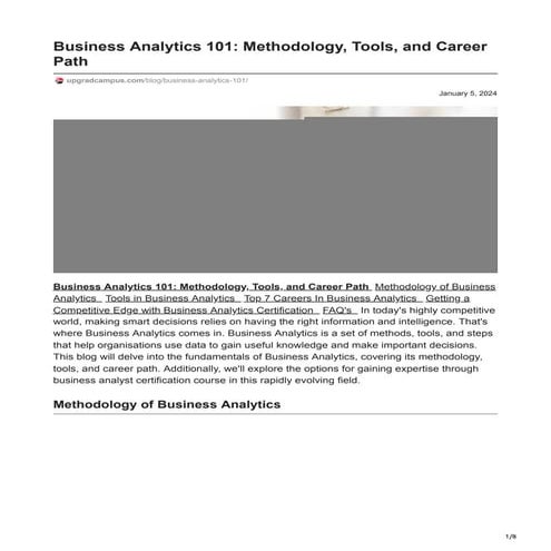 Business Analytics 101: Methodology, Tools, and Career Path | PDF