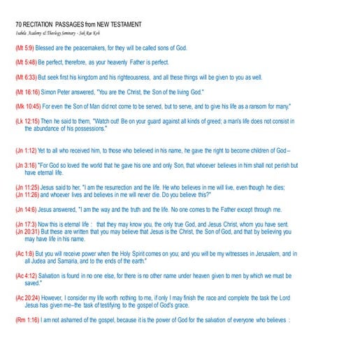 (Upload) 70 recitation passages from new testament slide share.com
