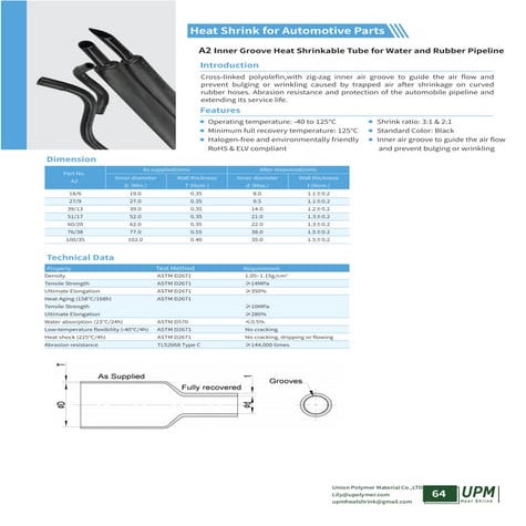 UPM CAT A2 Inner Groove Heat Shrinkable Tube for Water and Rubber ...