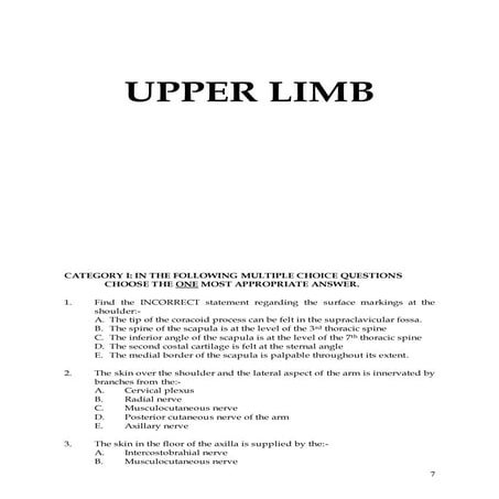 Upper limb mcqs | PDF